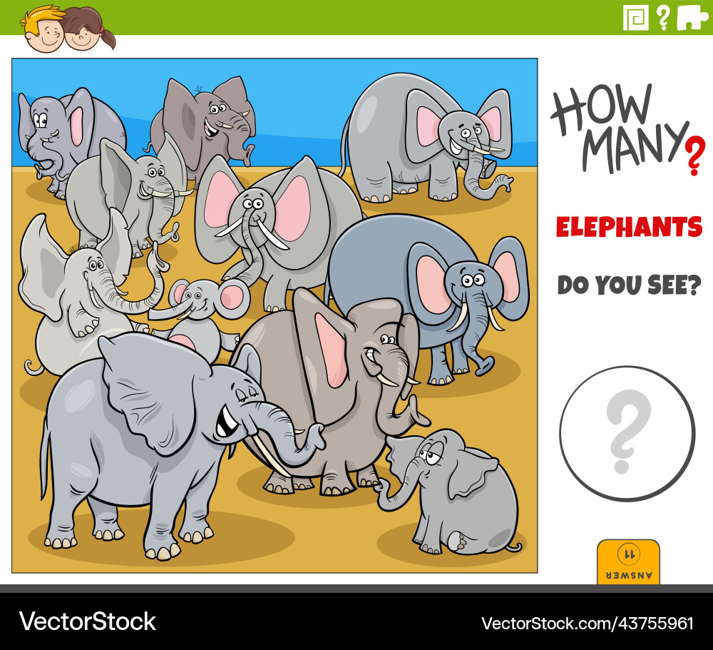 Counting cartoon elephants wild animals Royalty Free Vector
