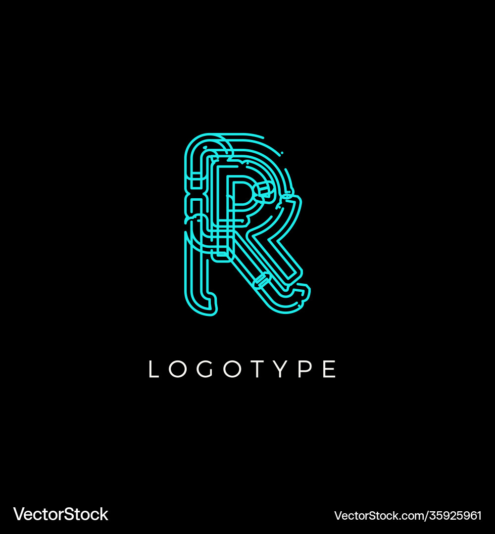 Cyber letter r for digital technology logo concept