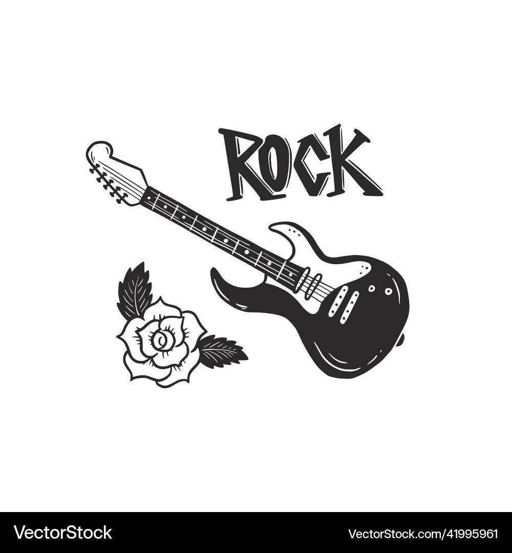 Hand drawn electric guitar with rock text Vector Image