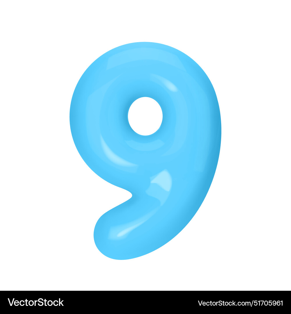 Numeral 9 - blue plastic balloon number nine Vector Image