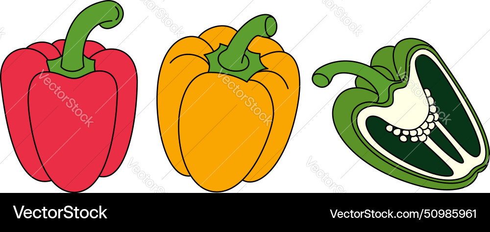 Set of colorful pepper isolated hand drawn Vector Image Set of colorful pepper isolated hand drawn Vector Image