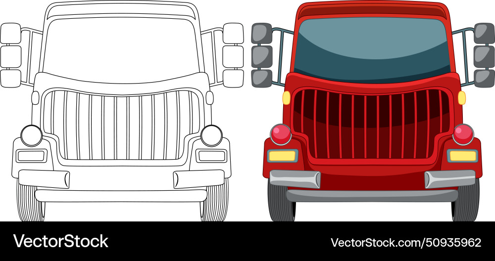 A jeep in color and outline Royalty Free Vector Image