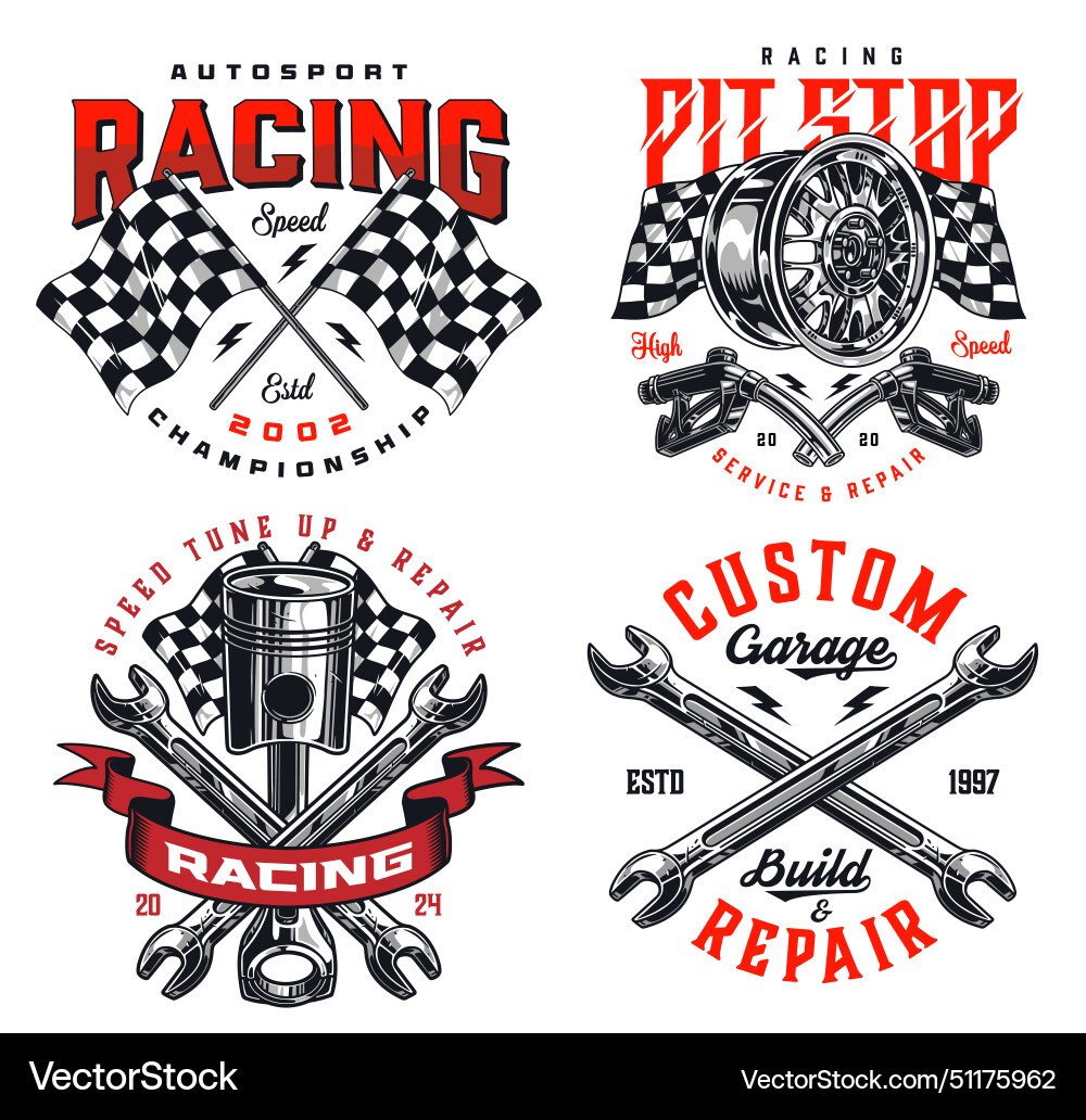 Autosport racing set flyers colorful Royalty Free Vector