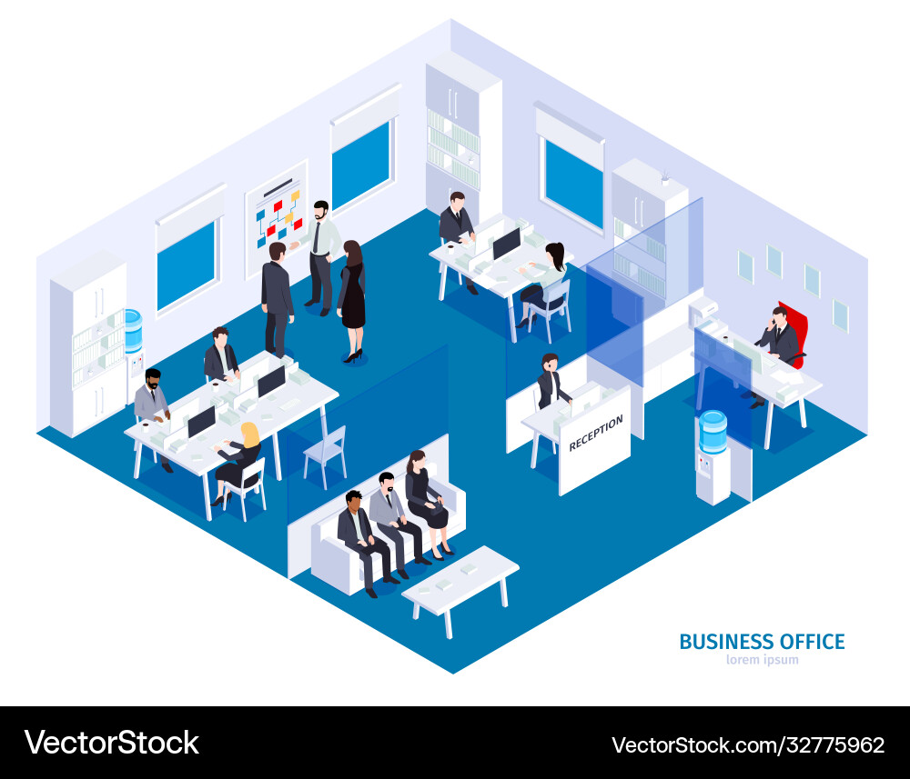 Business office isometric composition Royalty Free Vector
