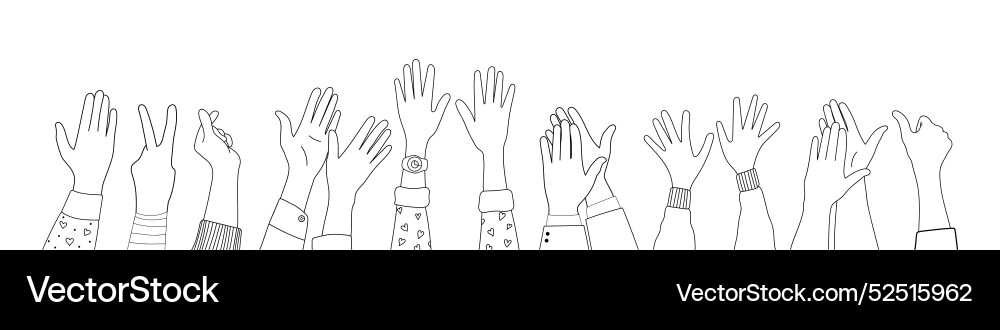 Doodle sketch hands up gestures comic icons Vector Image