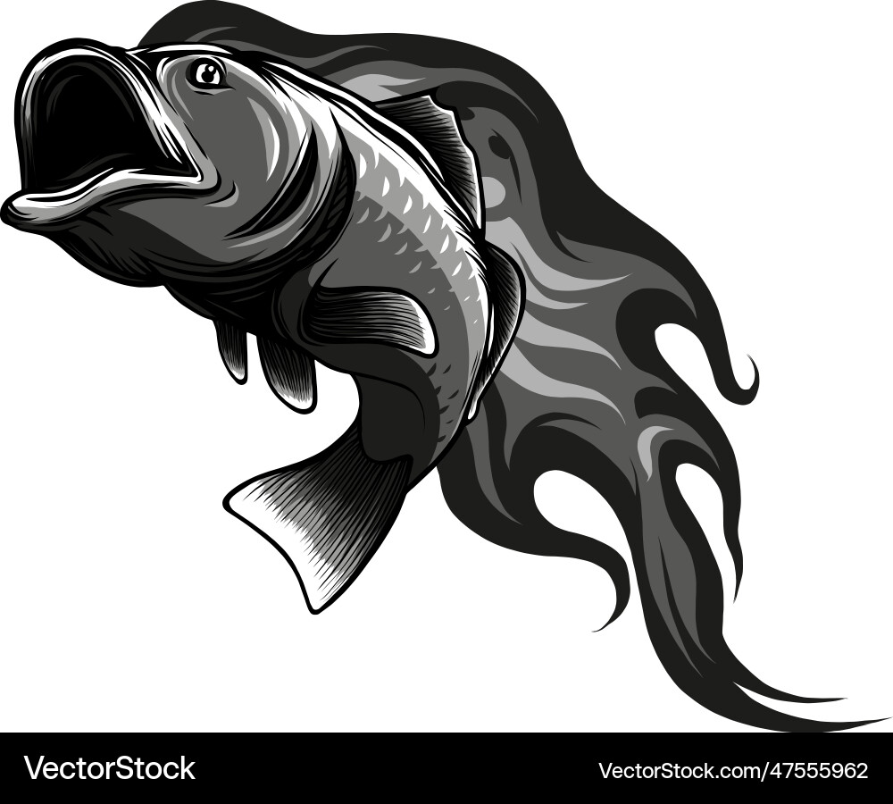Monochrome bass fish Royalty Free Vector Image