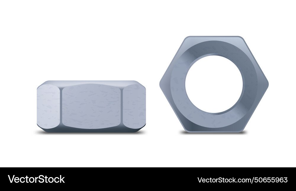 3d hexagonal nut top and side view Royalty Free Vector Image