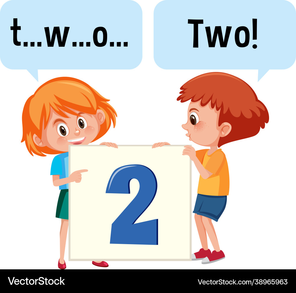 Cartoon character two kids spelling number Vector Image