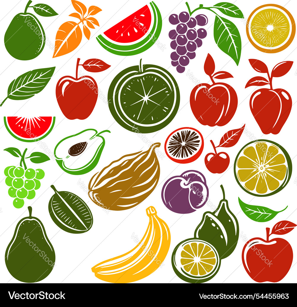 Colorful fruit icons assorted fresh produce Vector Image