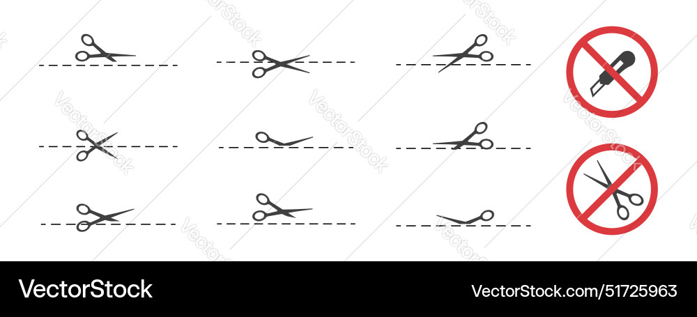 Cut here black scissors cutting set of dash Vector Image