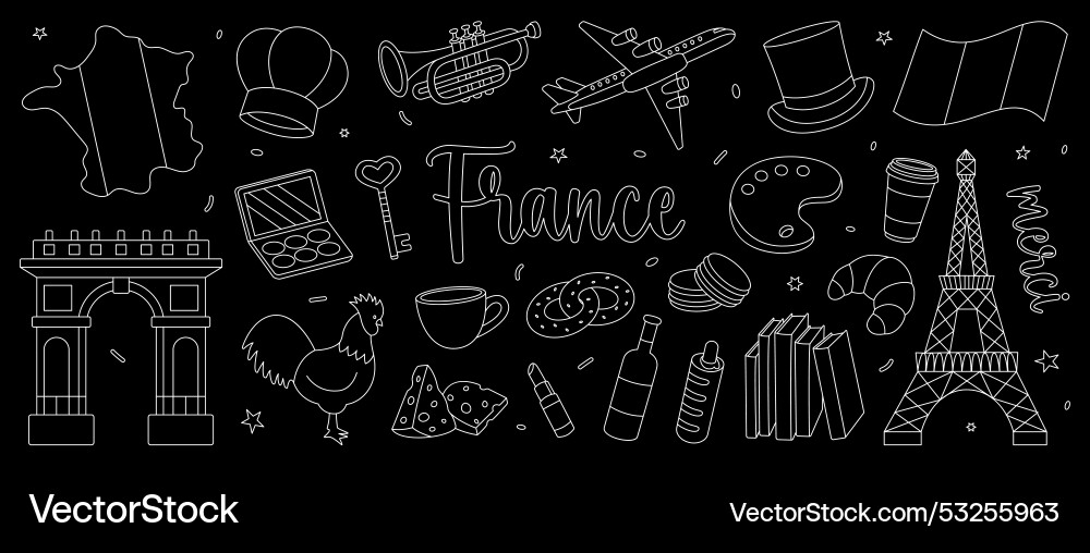France outline set travel Royalty Free Vector Image