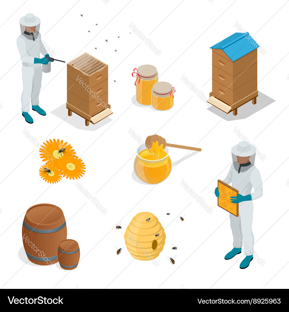 Icons apiaries and bee flying Royalty Free Vector Image