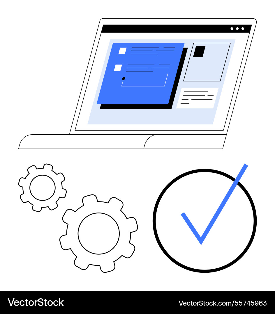 Laptop screen with workflow dashboard cogs Vector Image
