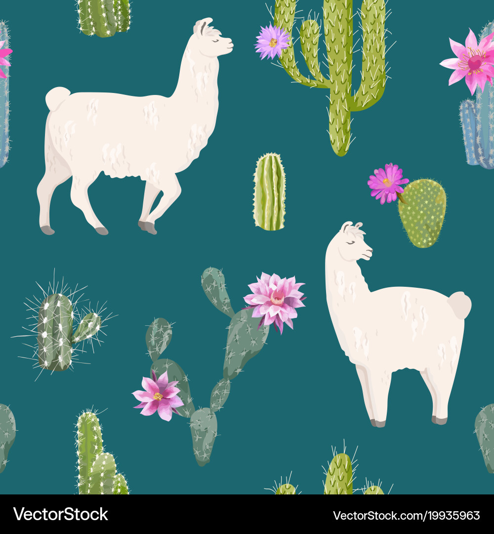 Llama and cactus seamless pattern lamas background
