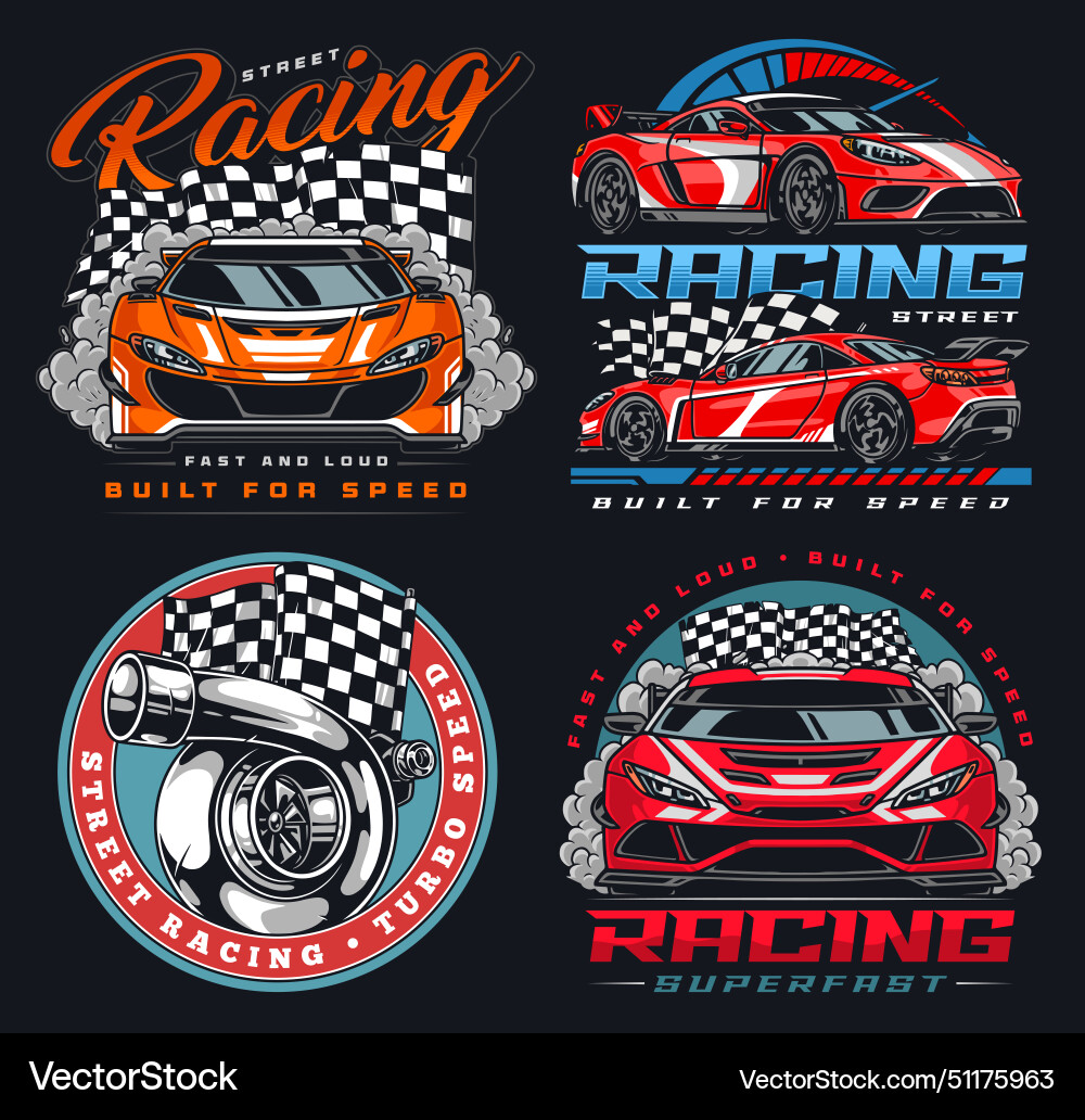 Racing car set stickers colorful Royalty Free Vector Image
