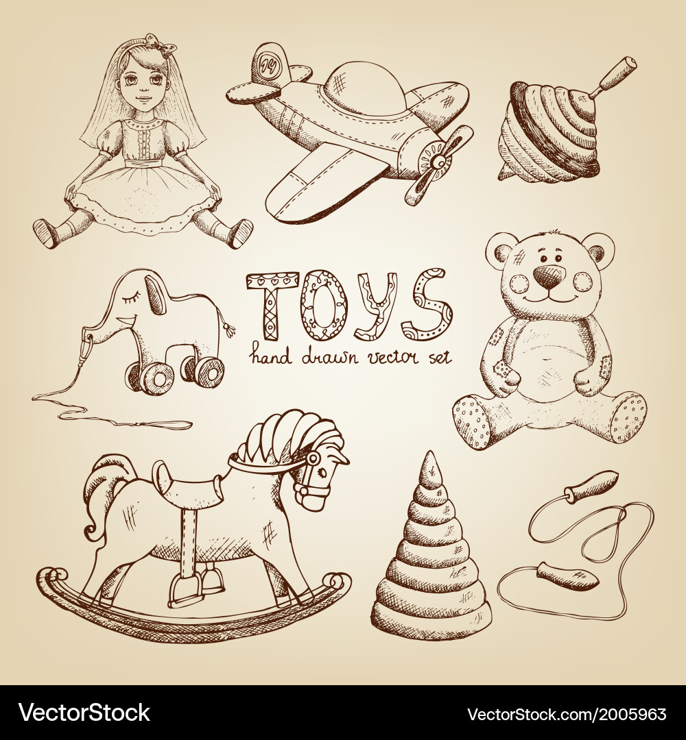 Retro hand drawn toys Royalty Free Vector Image