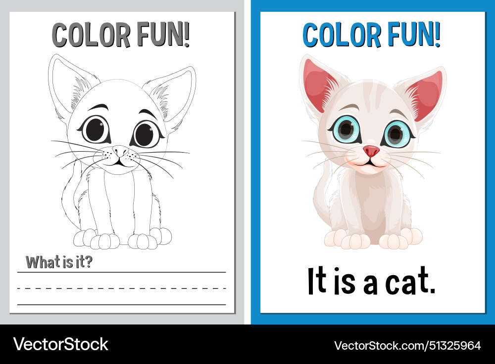 Educational coloring sheets featuring a cute cat Vector Image