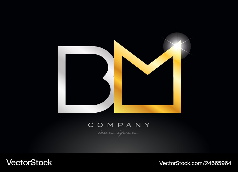 Gold silver alphabet letter bm b m combination Vector Image