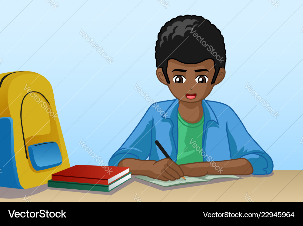 Little boy doing homework Royalty Free Vector Image