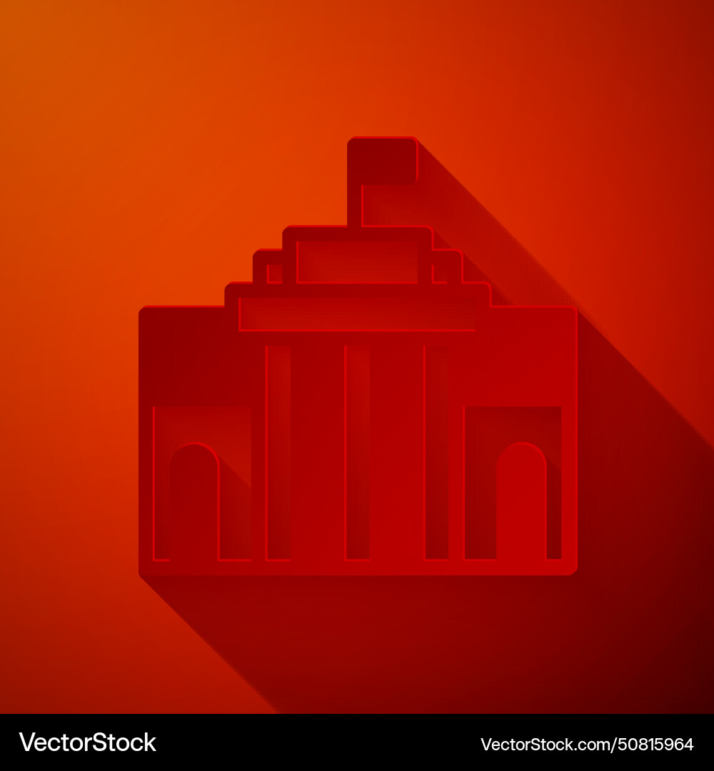 Paper cut prado museum icon isolated on red Vector Image