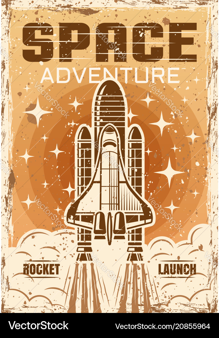 Retro Space Shuttle Launch Poster Royalty Free Vector Image