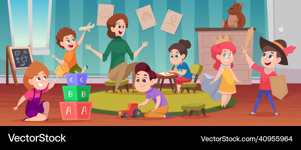 Teacher in kindergarten education lesson for kids Vector Image
