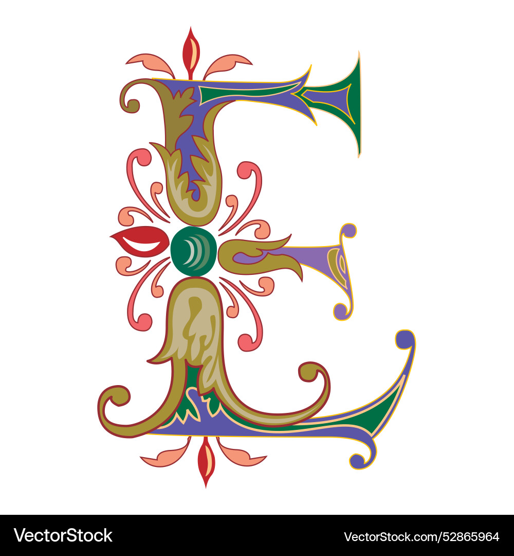 Vincente initial caps font capital letter e design