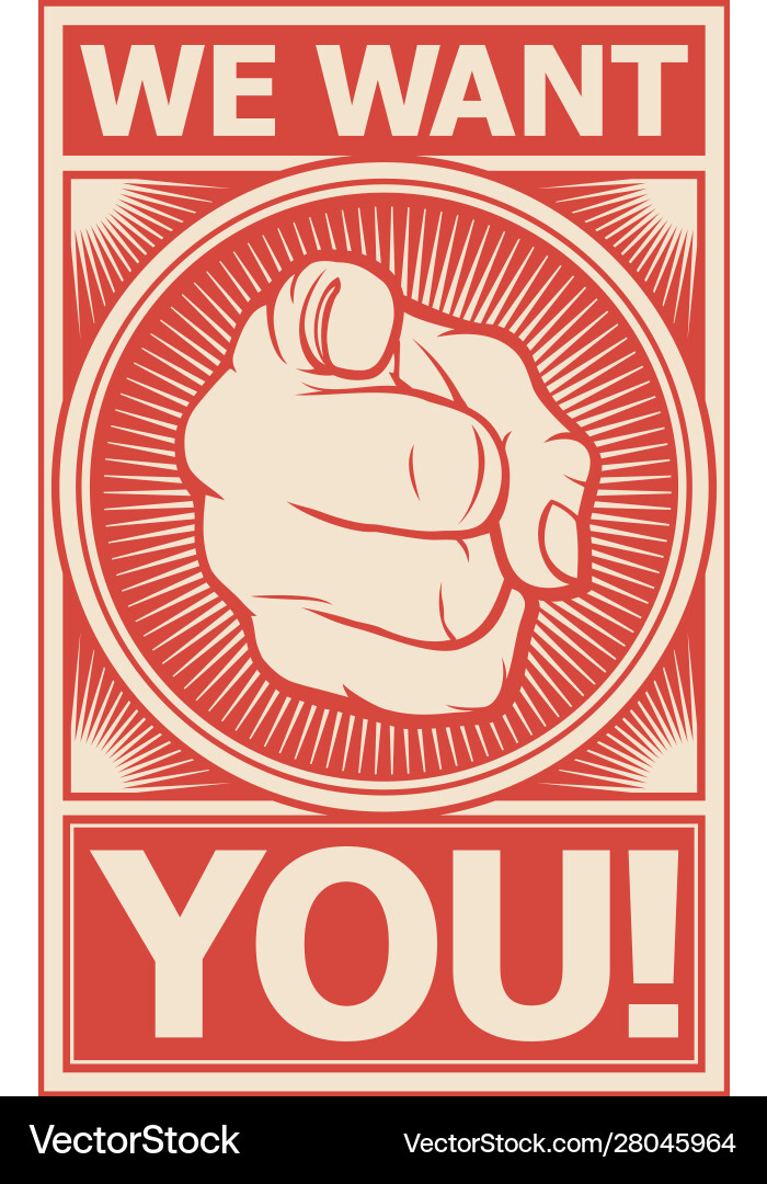 We want you poster Royalty Free Vector Image - VectorStock