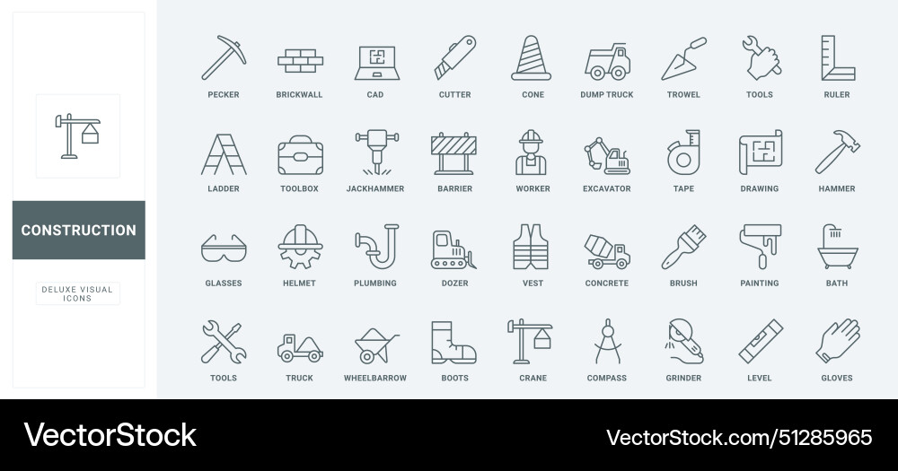 Construction site tools and equipment line icons Vector Image