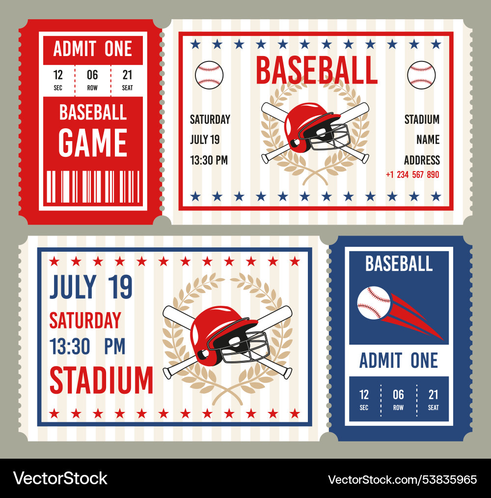 Vintage baseball tickets championship Royalty Free Vector