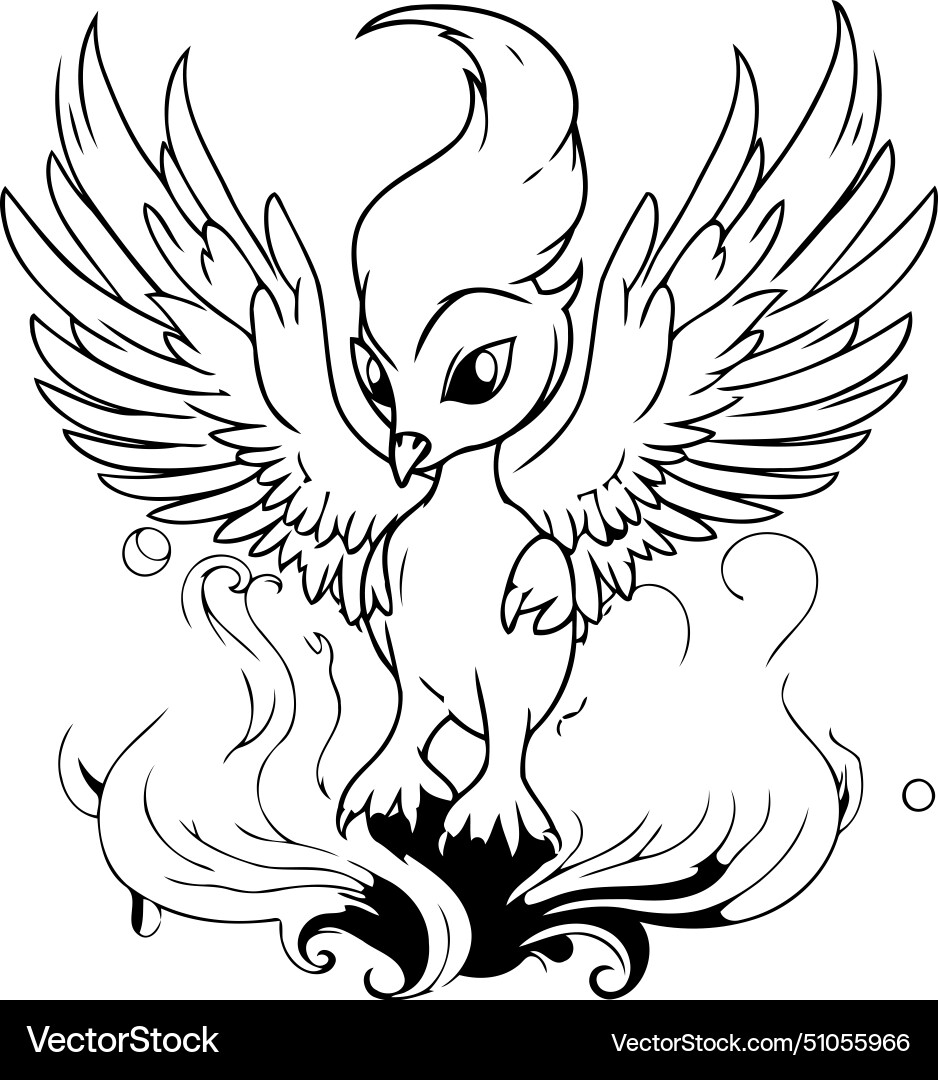 A white owl on fire with wings spread out Vector Image