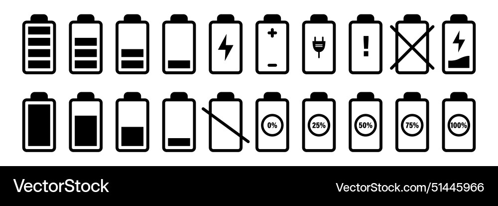 Flat battery icons set different level Royalty Free Vector