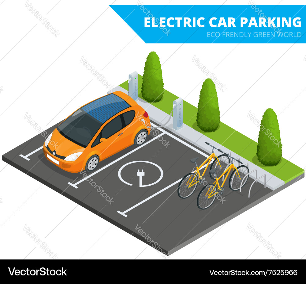Isometric electric car parking electronic Vector Image