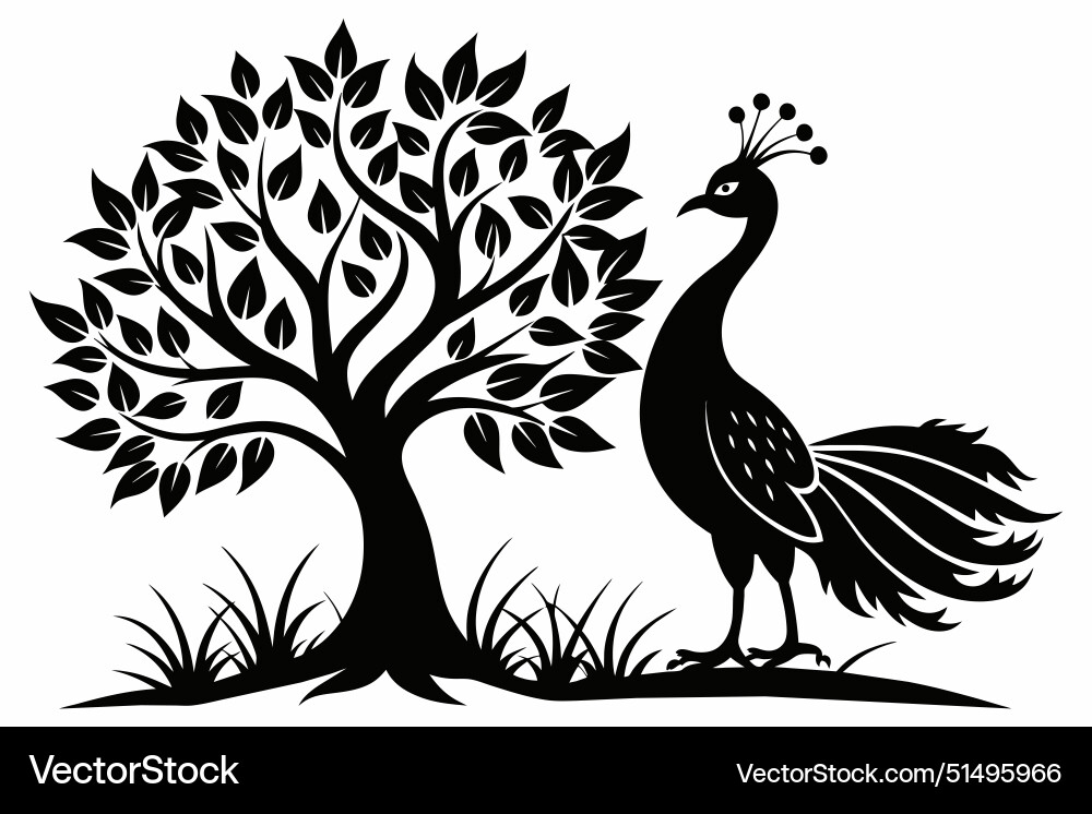 Majestic peacock bird perched on a tree Royalty Free Vector