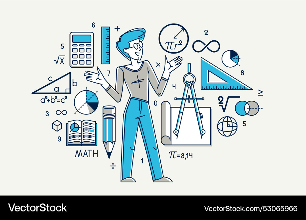 Mathematics education with student learning math Vector Image