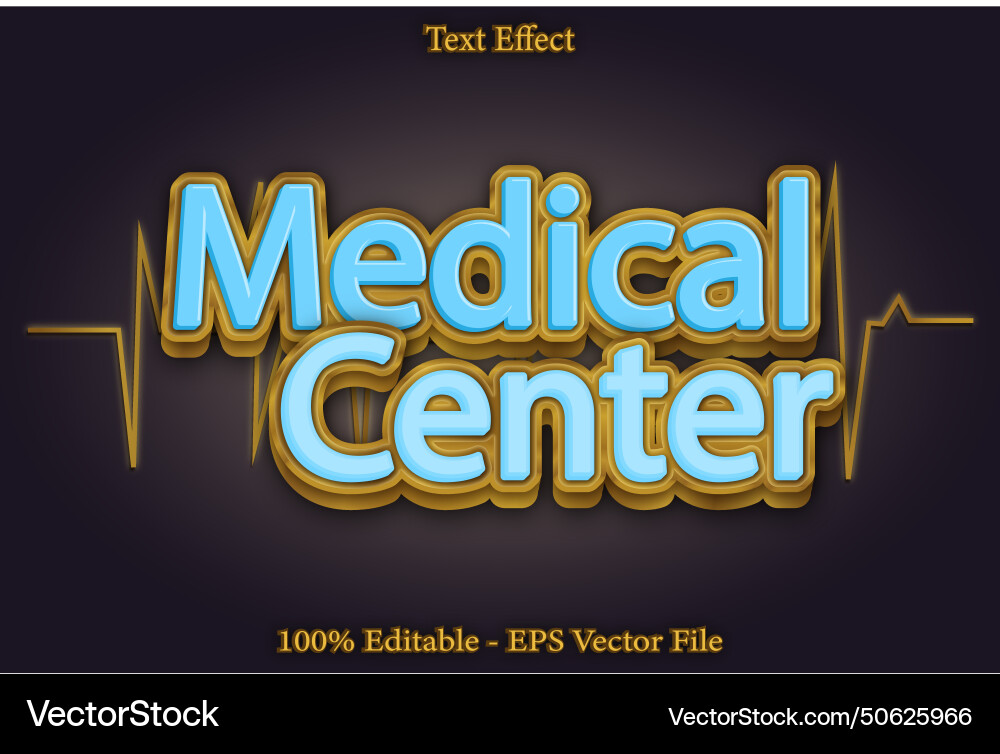 Medical center editable text effect 3d emboss Vector Image