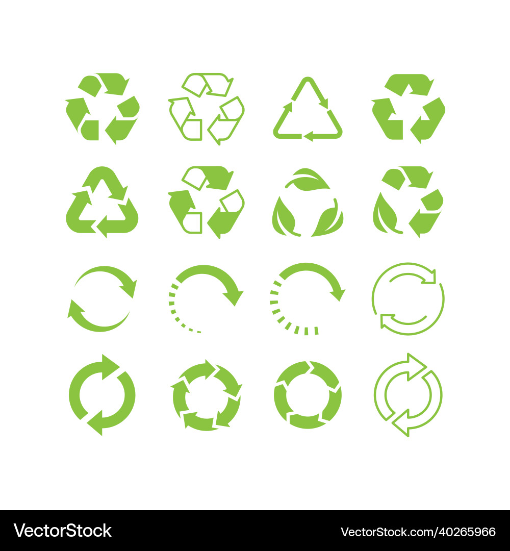 Recycled arrow green icon set Royalty Free Vector Image