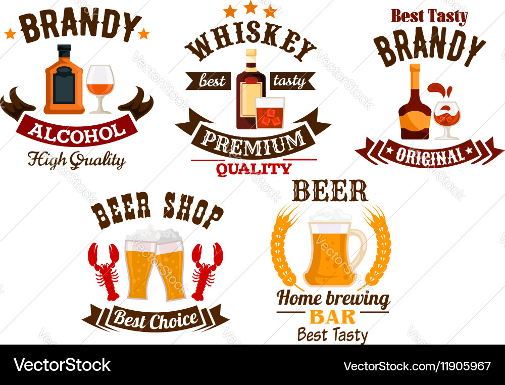 Bar icons set beer whiskey brandy alcohol Vector Image
