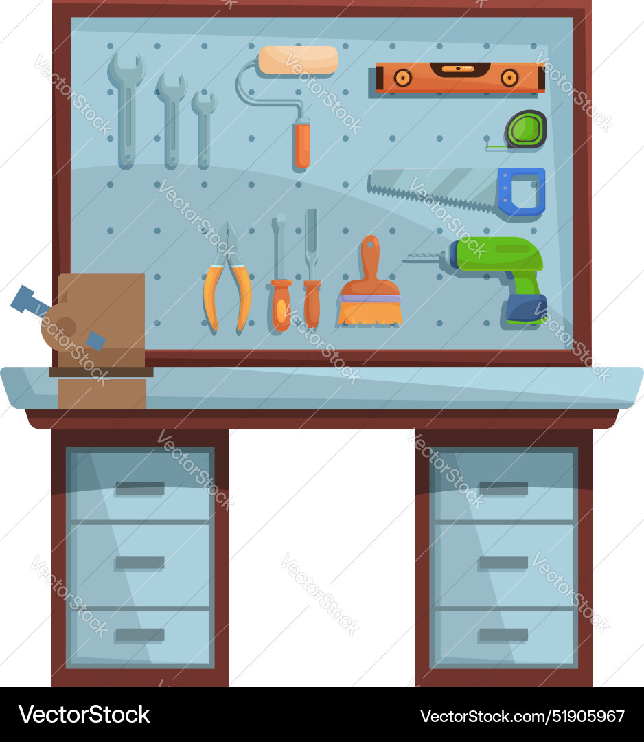Carpentry workshop interior with tool board Vector Image