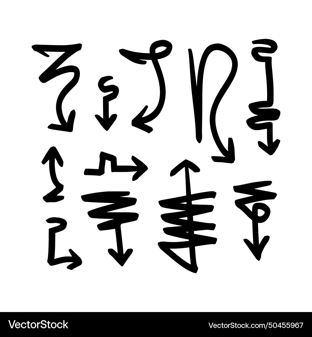 Collection hand drawn arrows set simple Royalty Free Vector