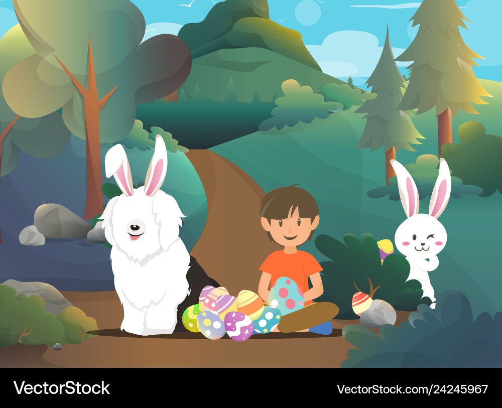 Cute boy with easter bunny Royalty Free Vector Image