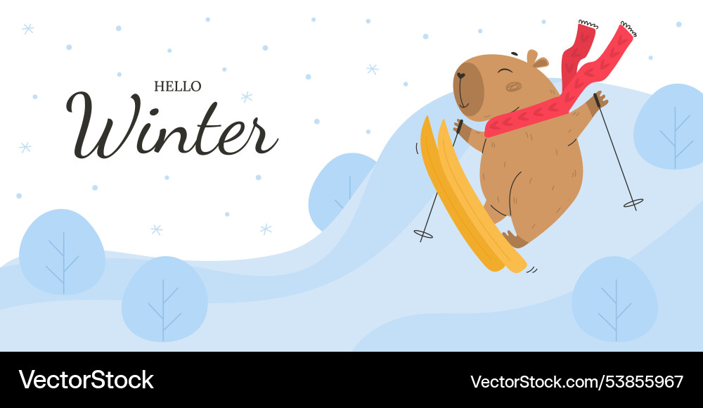 Funny capybara winter holidays background Vector Image