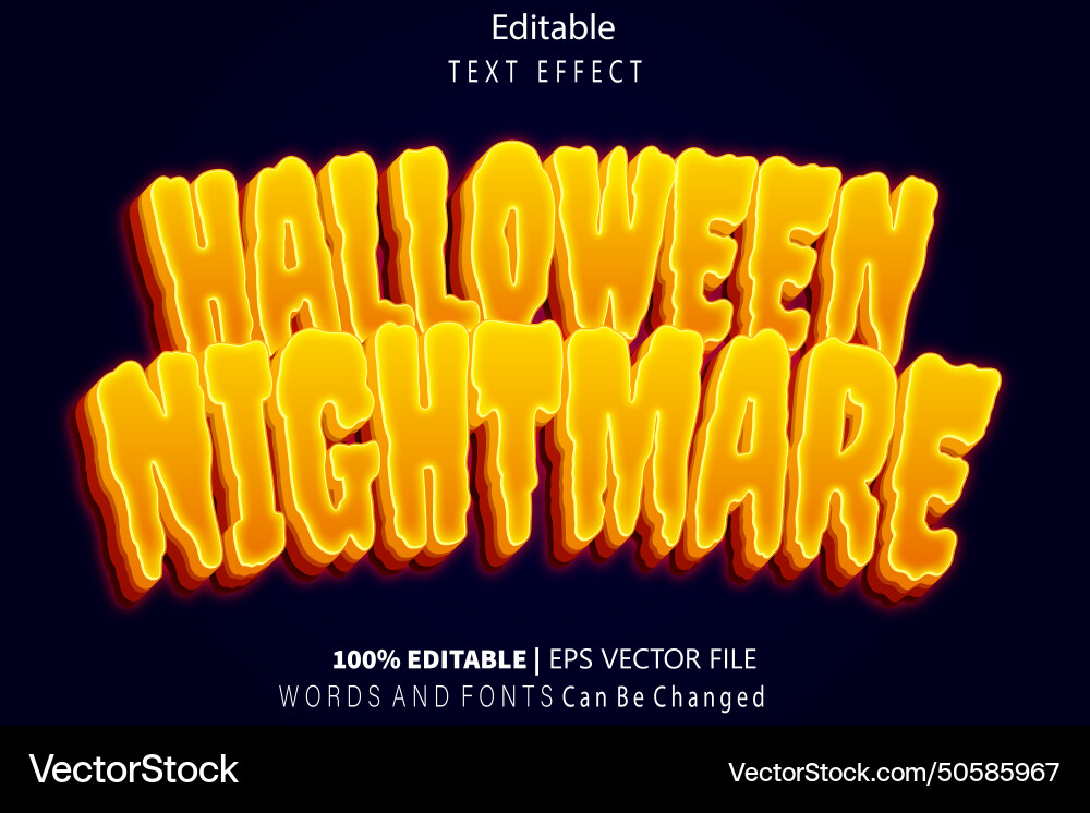 Halloween nightmare editable text effect emboss Vector Image