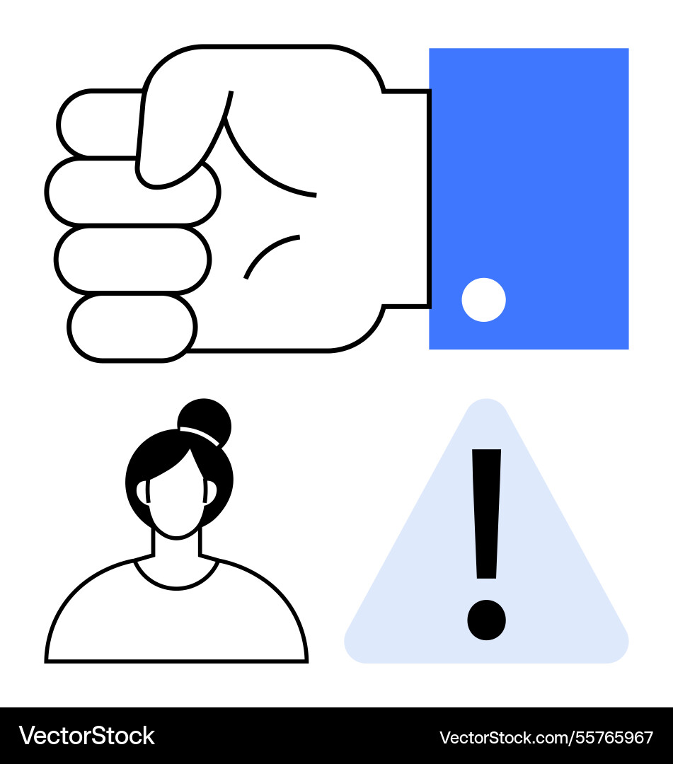 Hand gesture female profile and warning triangle Vector Image