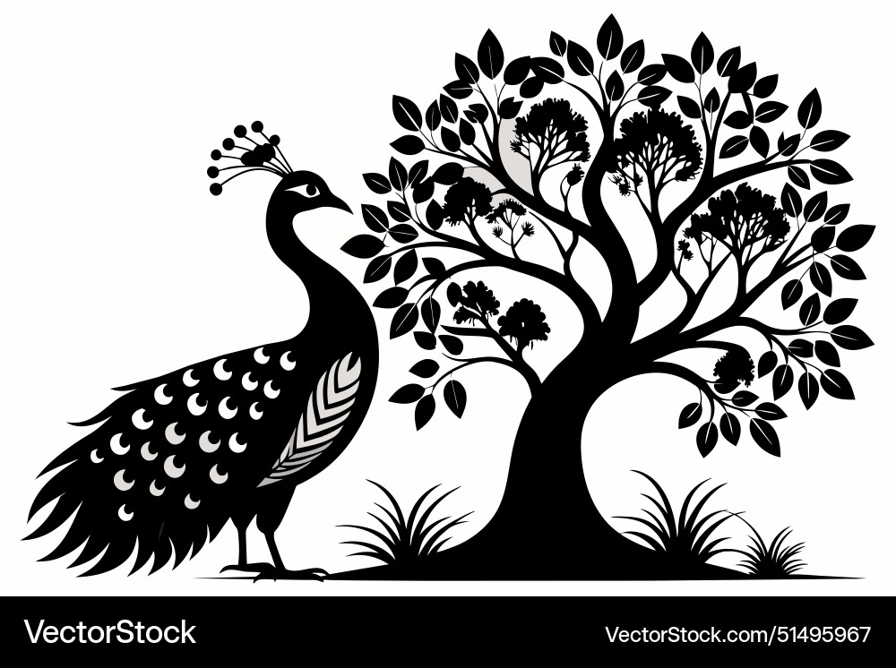 Majestic peacock bird perched on a tree Royalty Free Vector