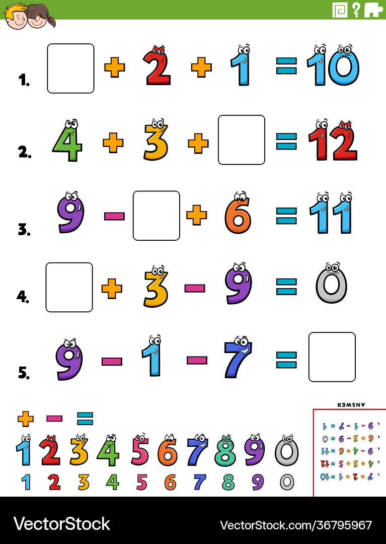 Math calculation educational worksheet page Vector Image