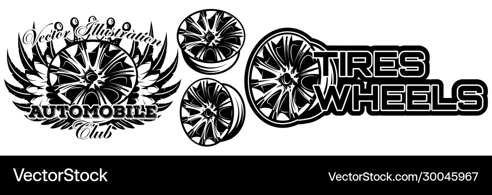 Monochrome set wheel car drive Royalty Free Vector Image
