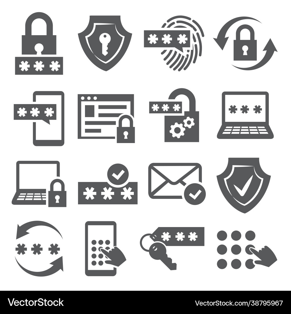 Password icons set on white background Royalty Free Vector