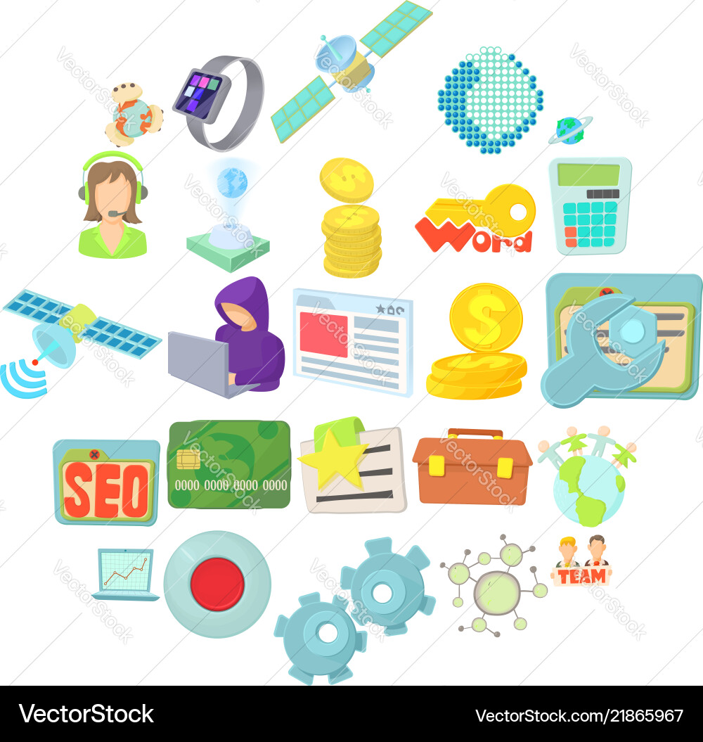 Telecommunications icons set cartoon style Vector Image
