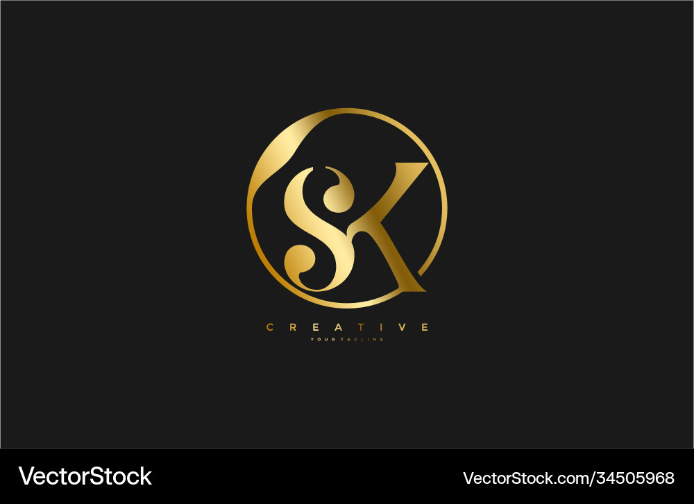 Circle elegant sk letter linked monogram golden Vector Image